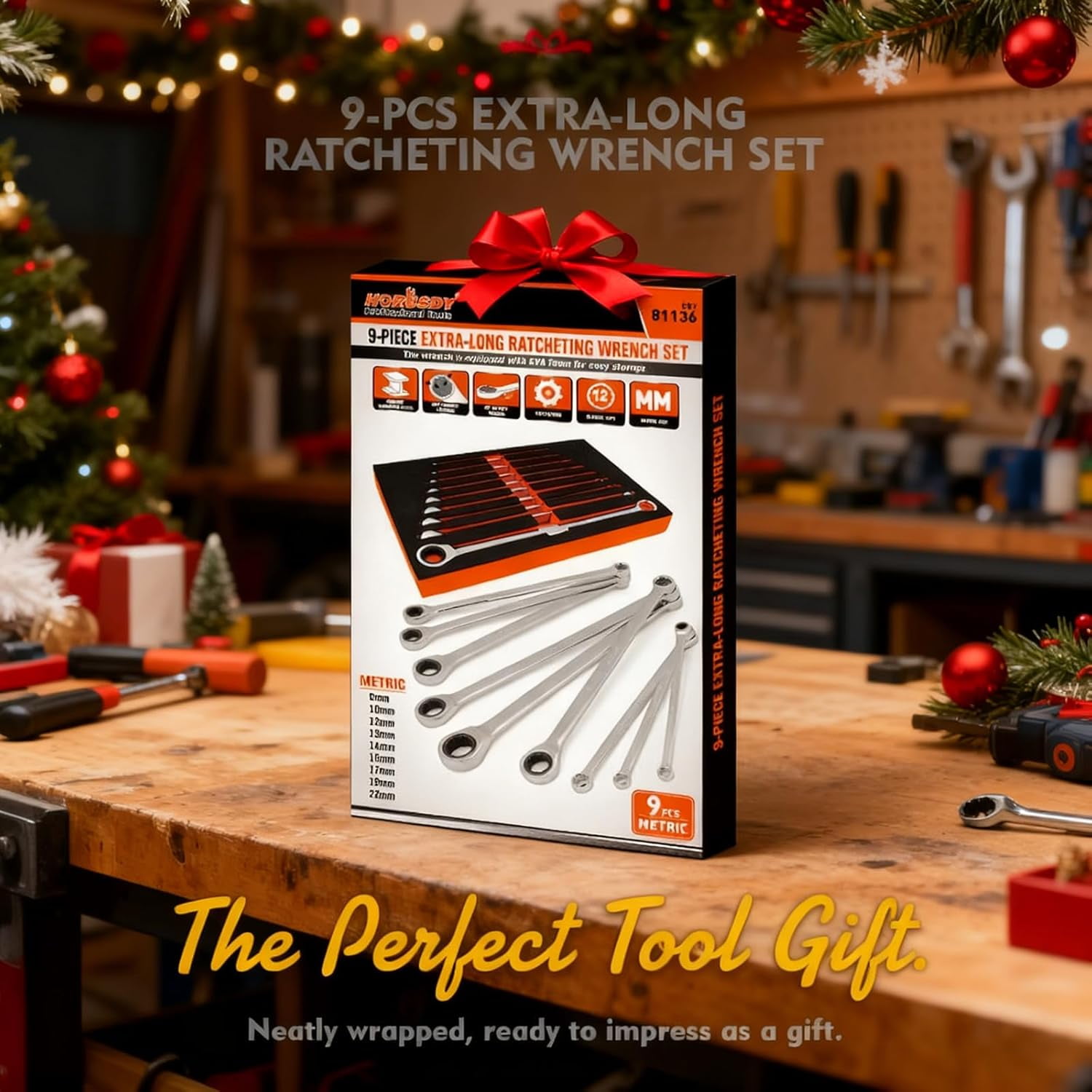 Extra Long Ratcheting Wrench Set, 8-22MM Double Box End, 9-Piece Metric ...