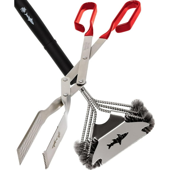 Extra Long-Reach Grilling Tongs & Stainless Steel Wire Grill Brush ...