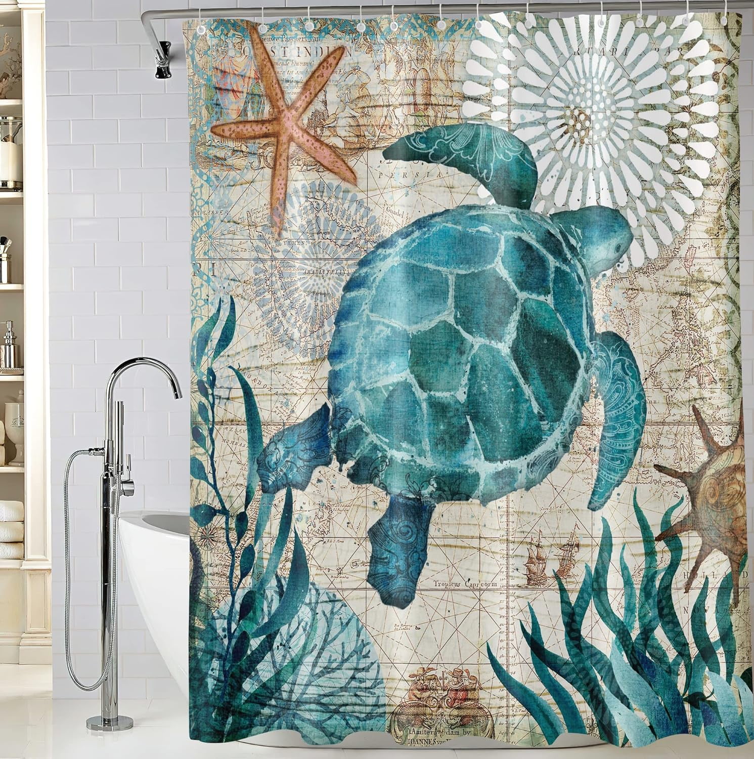 Extra Long Sea Turtle Shower Curtain 72 X 84 Inch Ocean Turtle Shower