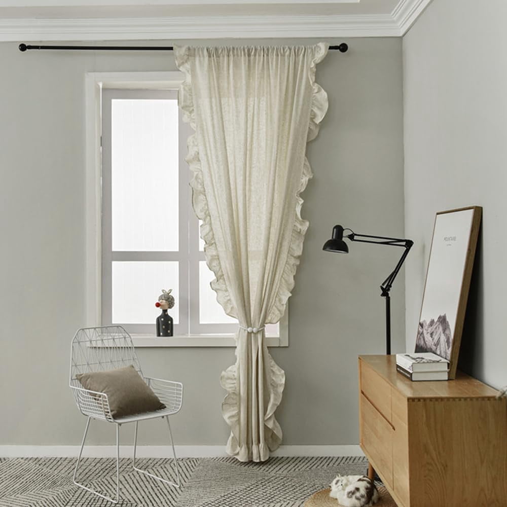 Extra Long Shabby Chic Curtains & Drapes with Ruffle Edge Design for ...