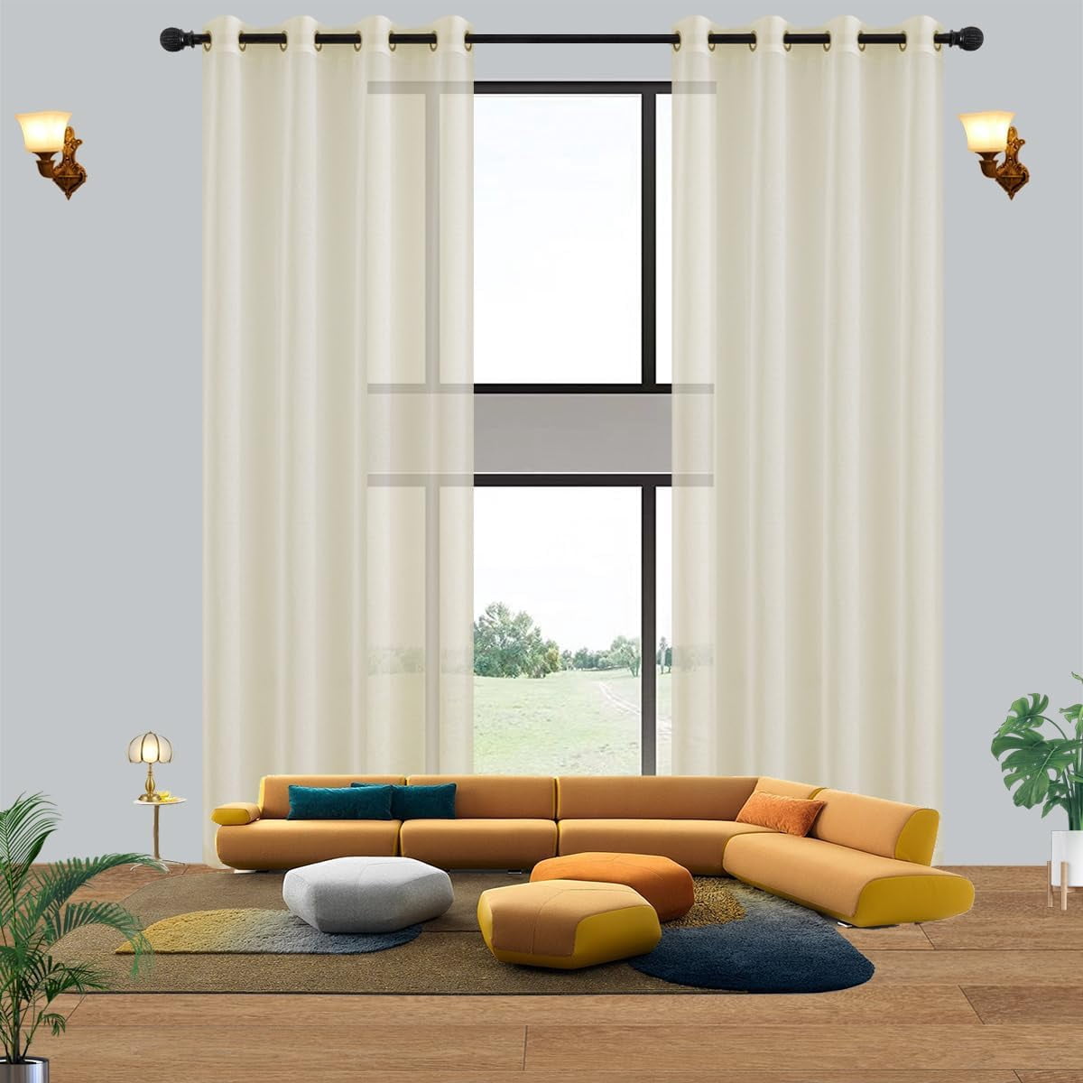 Extra Long Sheer Curtains 12Ft Semi Faux Linen Light Filtering Tall ...