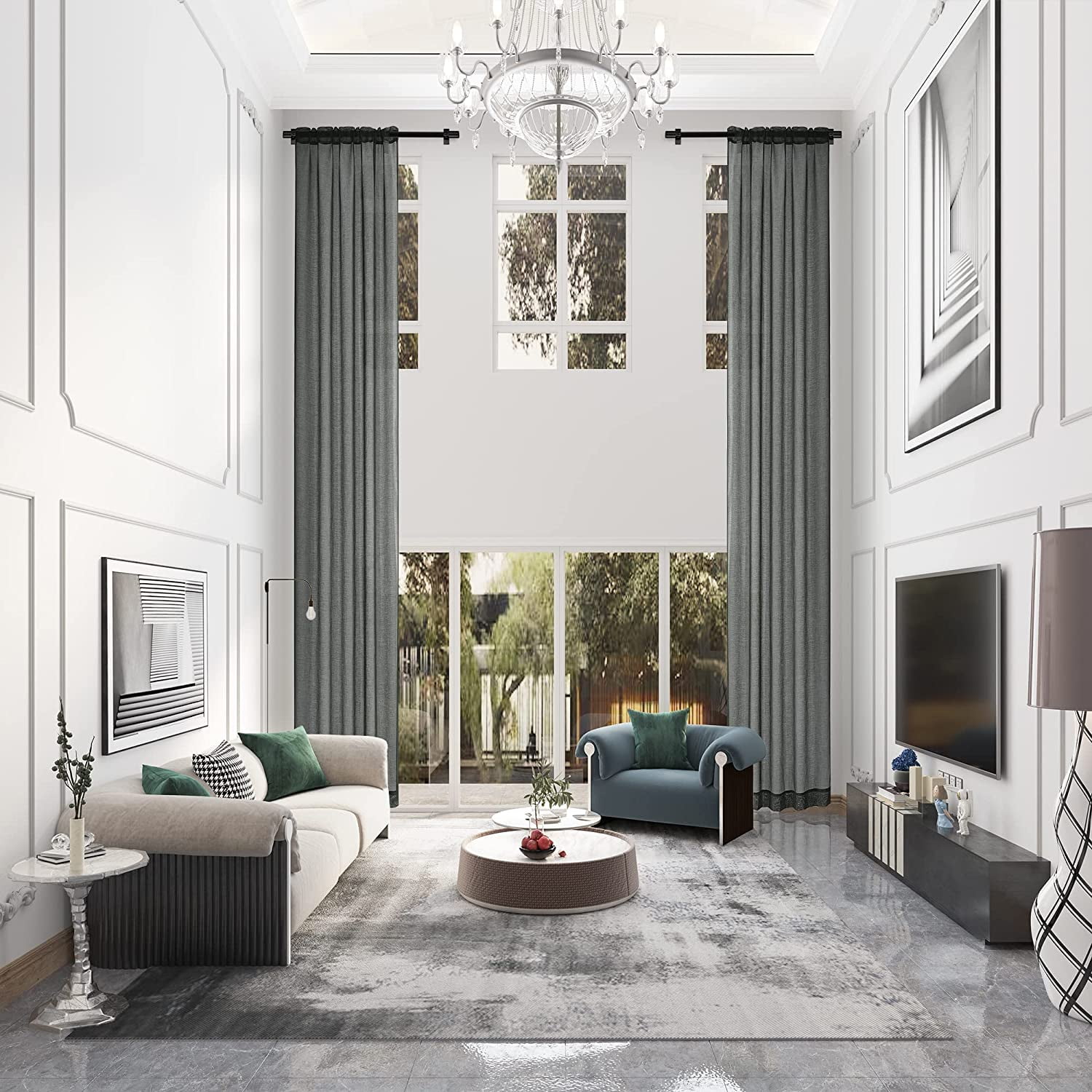 Extra Long Sheer Curtains for Tall Windows High Ceiling, Rod Pocket 2 ...