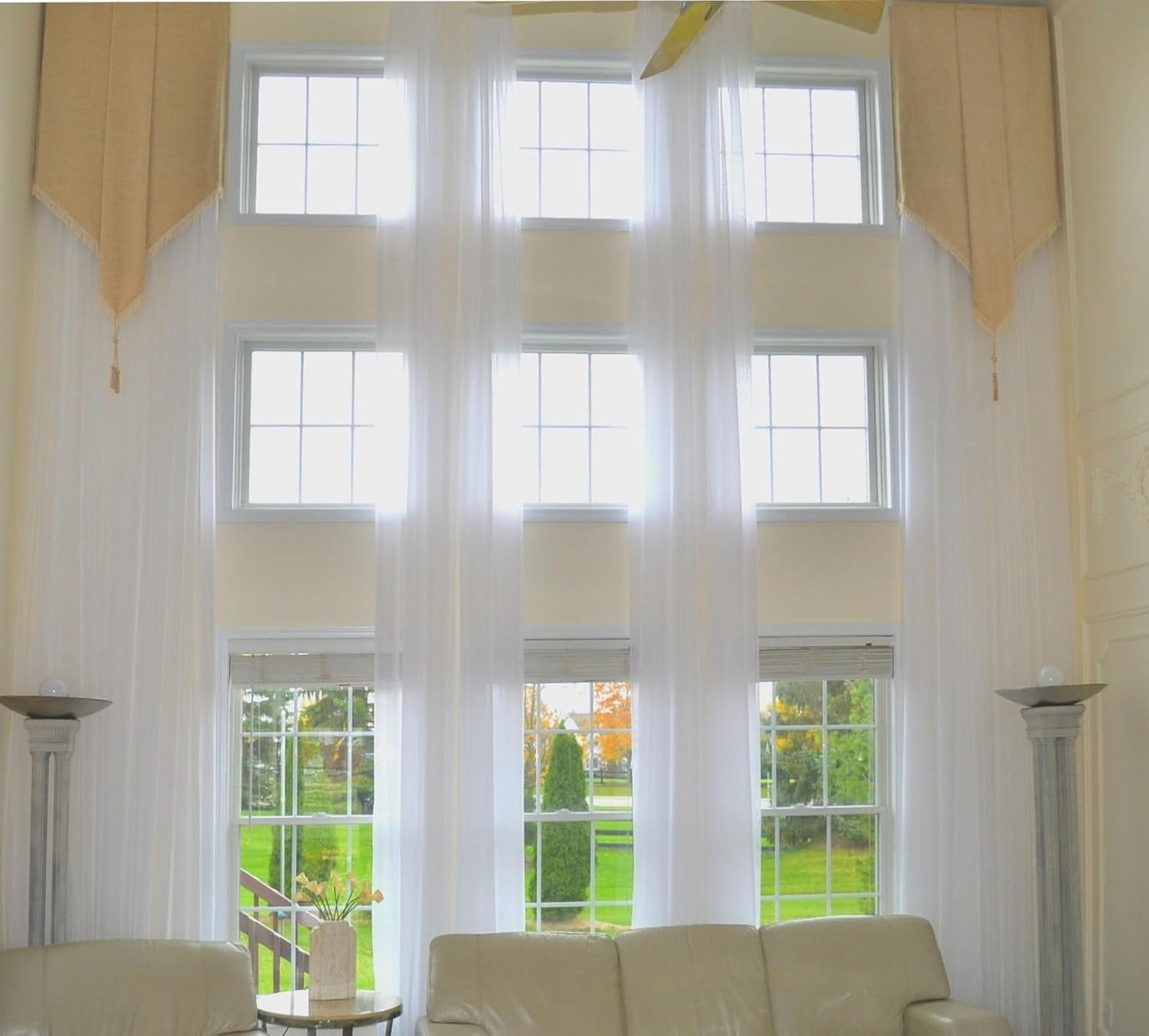 Extra Long Sheer Voile Curtain Grommet top for high Ceiling 10-24ft ...