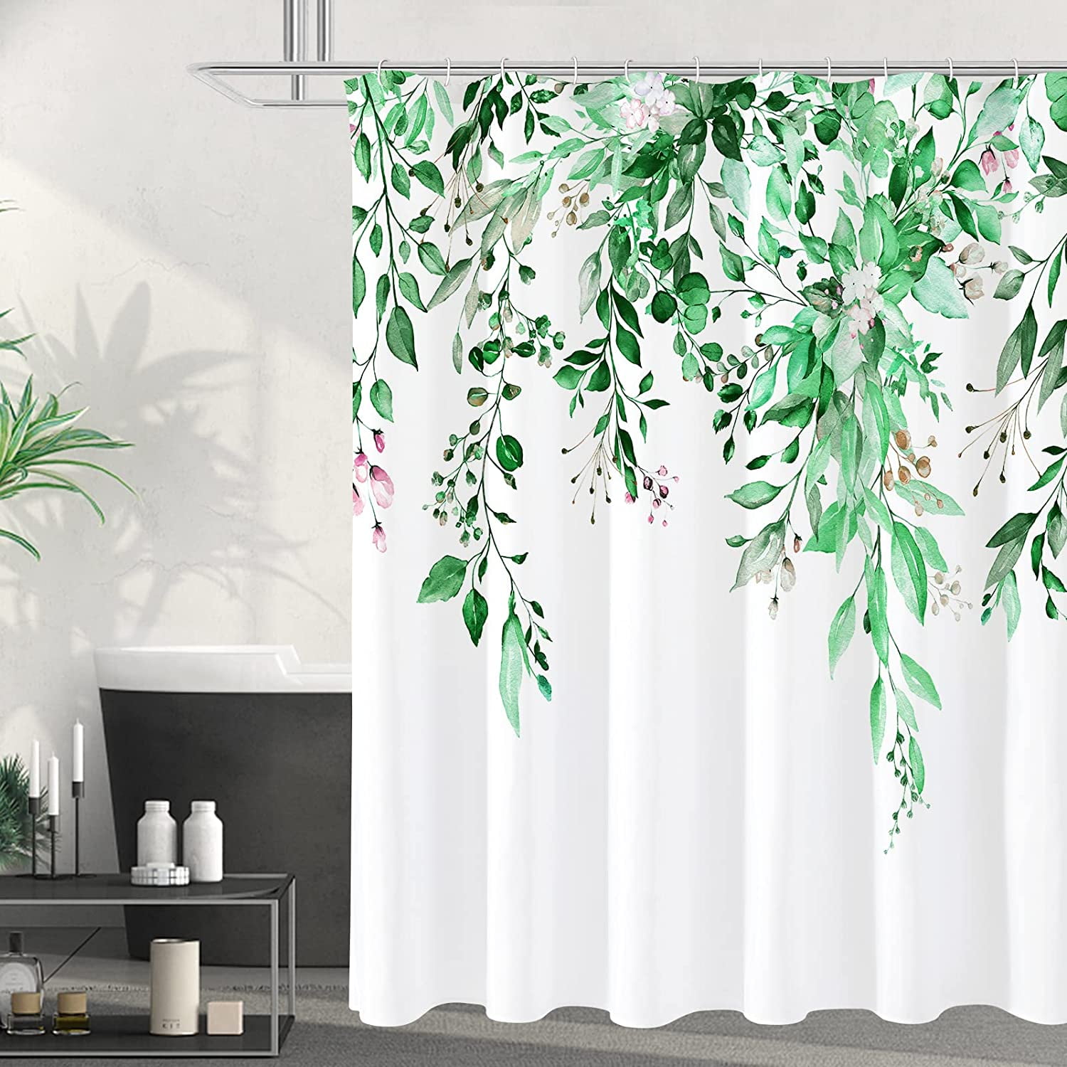Extra Long Shower Curtain 72 x 84, Emerald Green Floral Shower Curtain ...