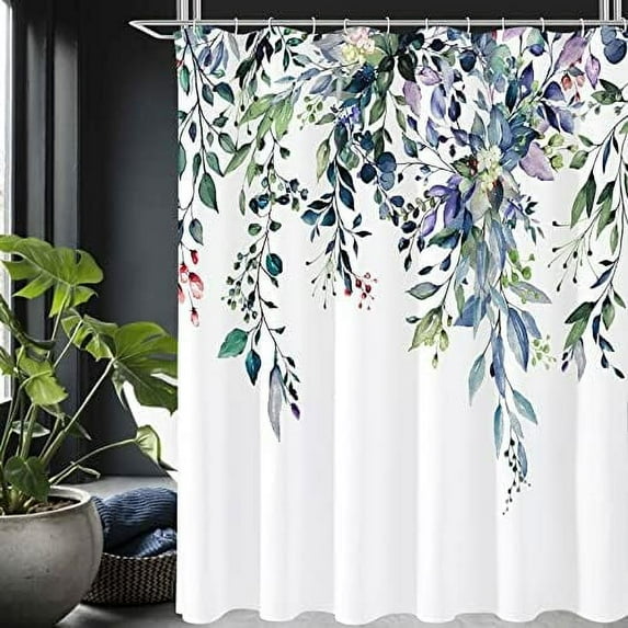 Extra Long Shower Curtain 72 x 84, Green Eucalyptus Leaves Shower ...