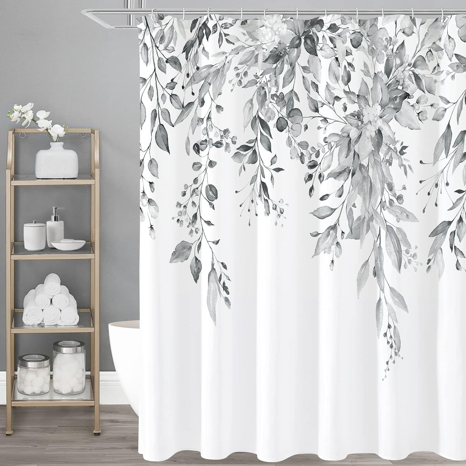 Extra Long Shower Curtain 72 x 84, Grey Floral Shower Curtain for ...