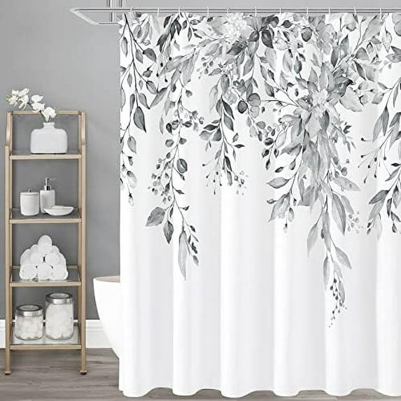 Extra Long Shower Curtain 72 x 84, Grey Floral Shower Curtain for ...
