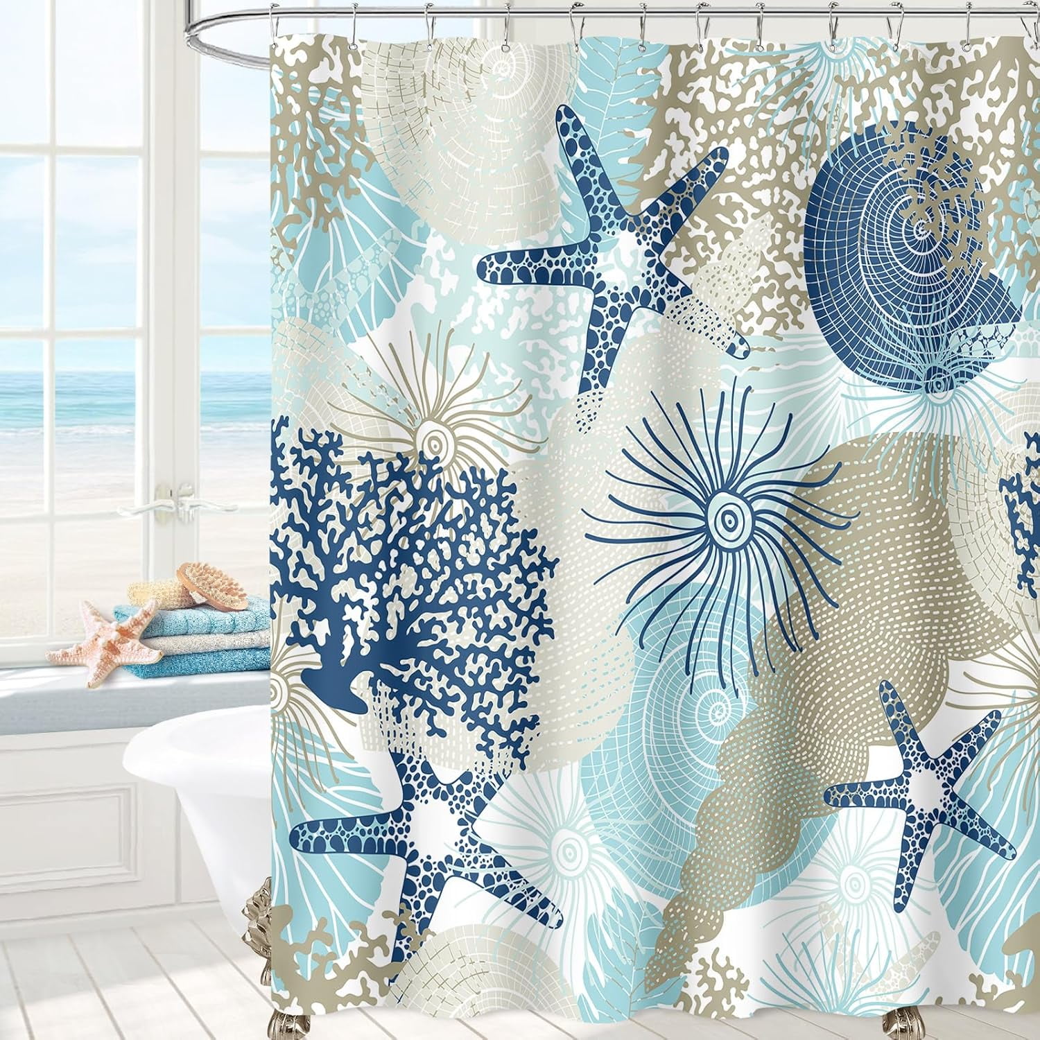 Extra Long Shower Curtain 72 x 84 Inch, Tall Beach Ocean Themed Fabric ...