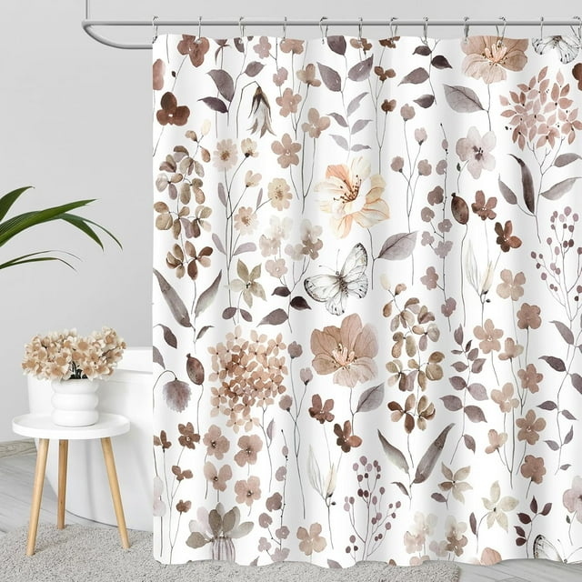 Extra Long Shower Curtain 72 x 84 Inch, Tall Brown Floral Shower Curtain for Bathroom ...