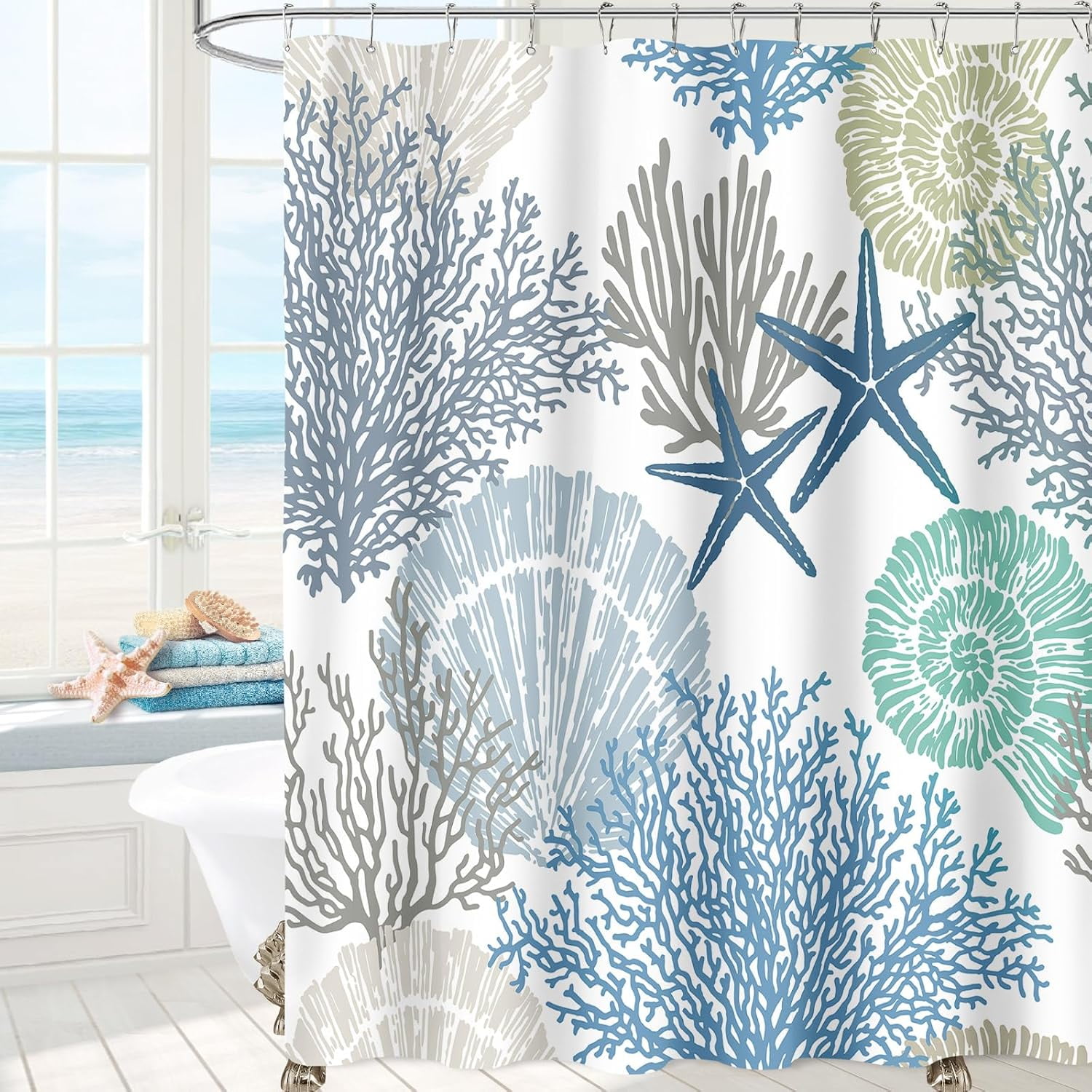 Extra Long Shower Curtain 72 x 84 Inch,Tall Nautical Coastal Fabric ...