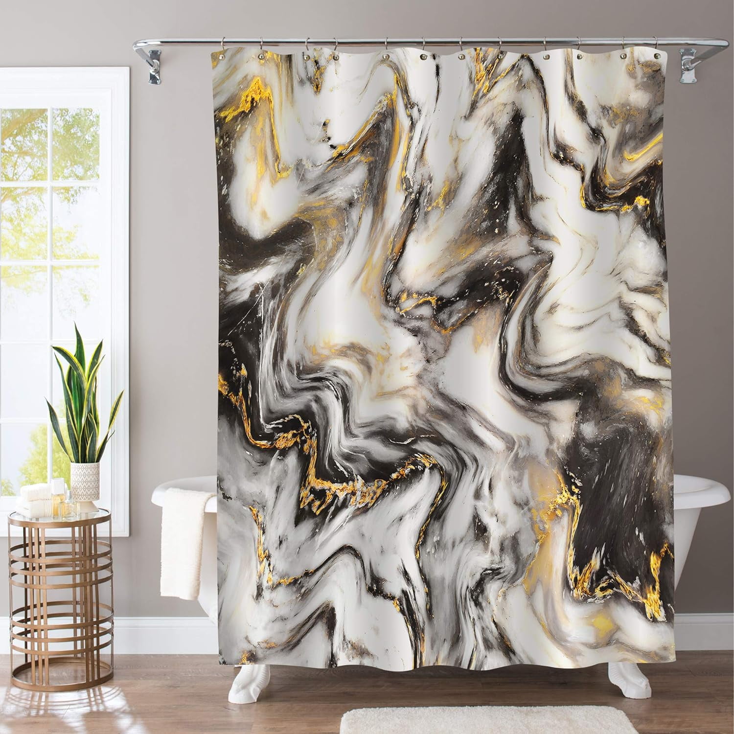 Extra Long Shower Curtain 72 x 84, Tall Abstract Black Gold Marble Shower Curtain, Modern Luxury ...
