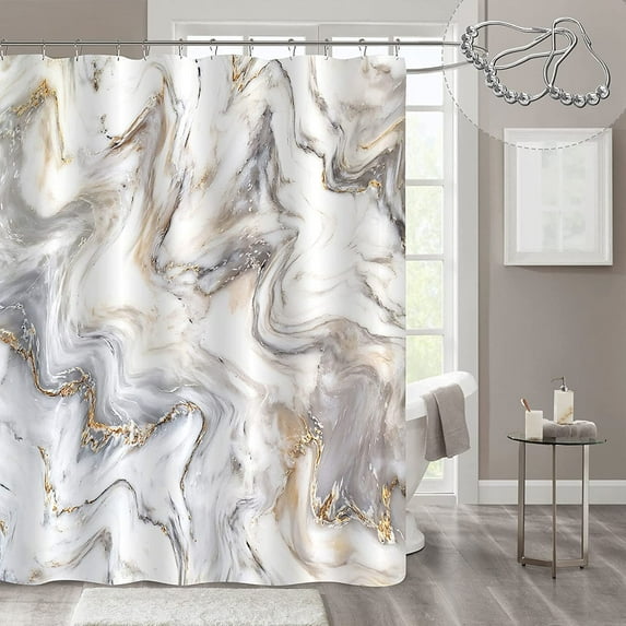 Extra Long Shower Curtain 72 x 84, Tall Abstract Grey Gold Marble ...