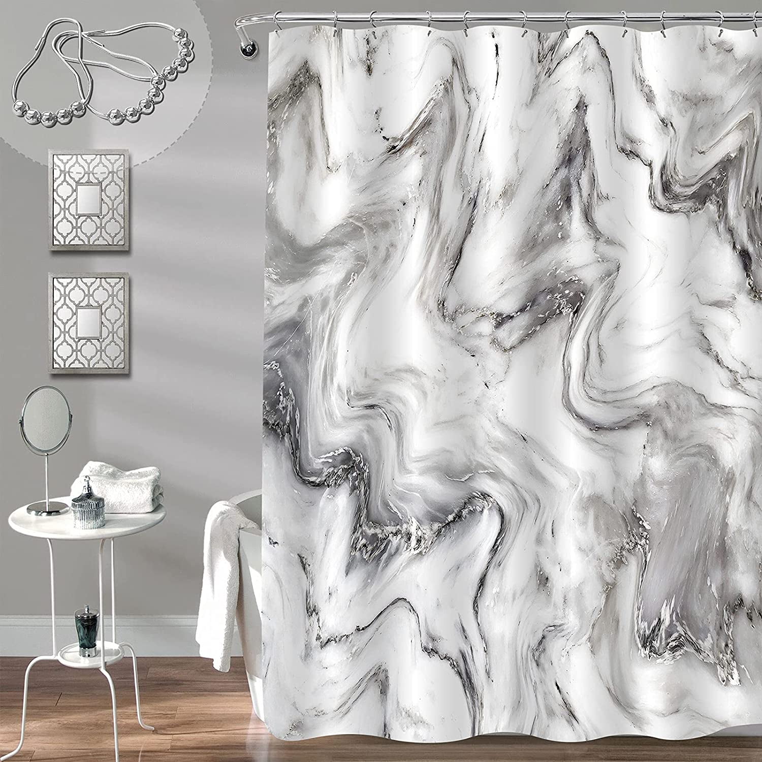 Extra Long 72x84 Grey Marble Shower Curtain, Waterproof Fabric, Modern ...