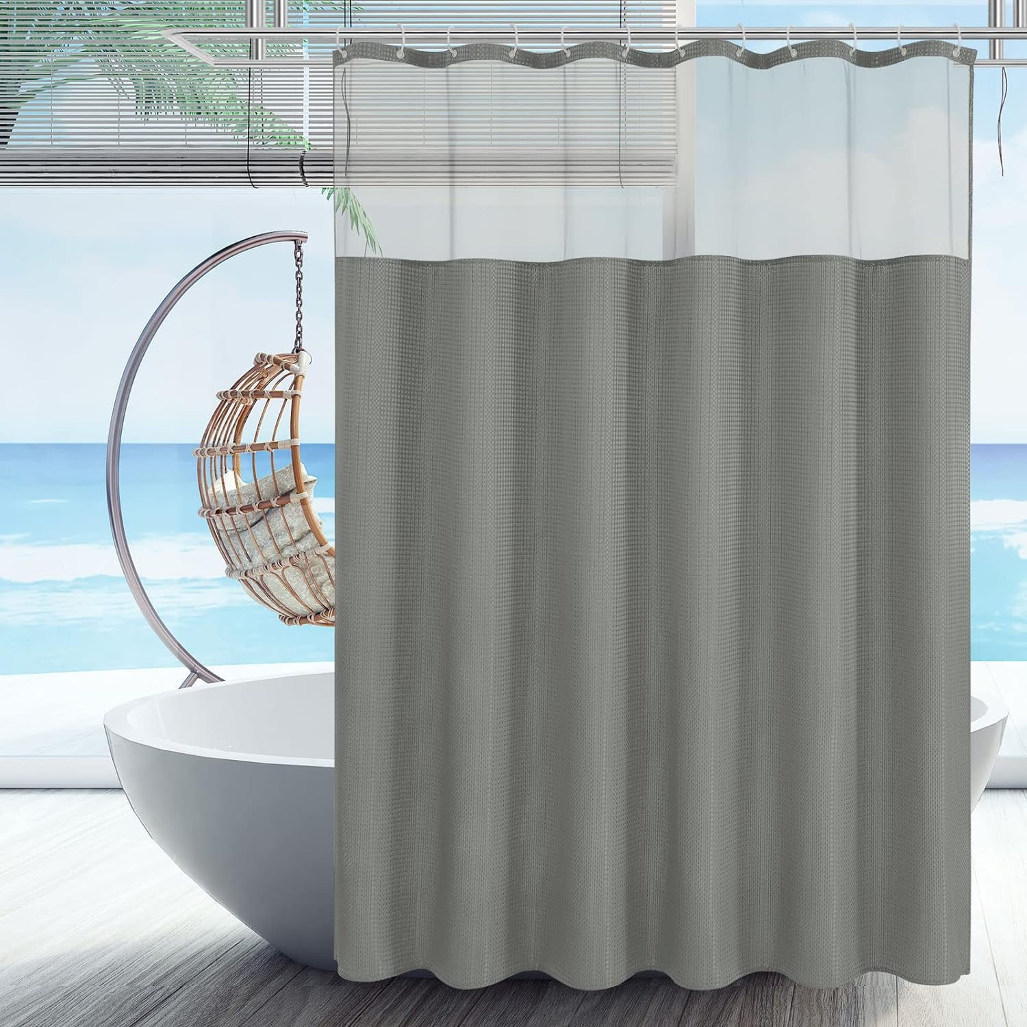 Extra Long Shower Curtain 72 x 84, Waffle Weave Fabric Shower Curtain ...