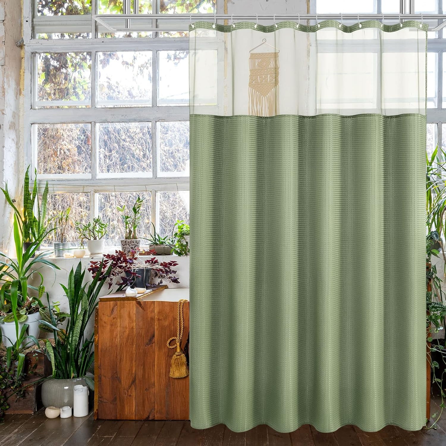 Extra Long Shower Curtain 72 x 84, Waffle Weave Fabric Shower Curtain ...