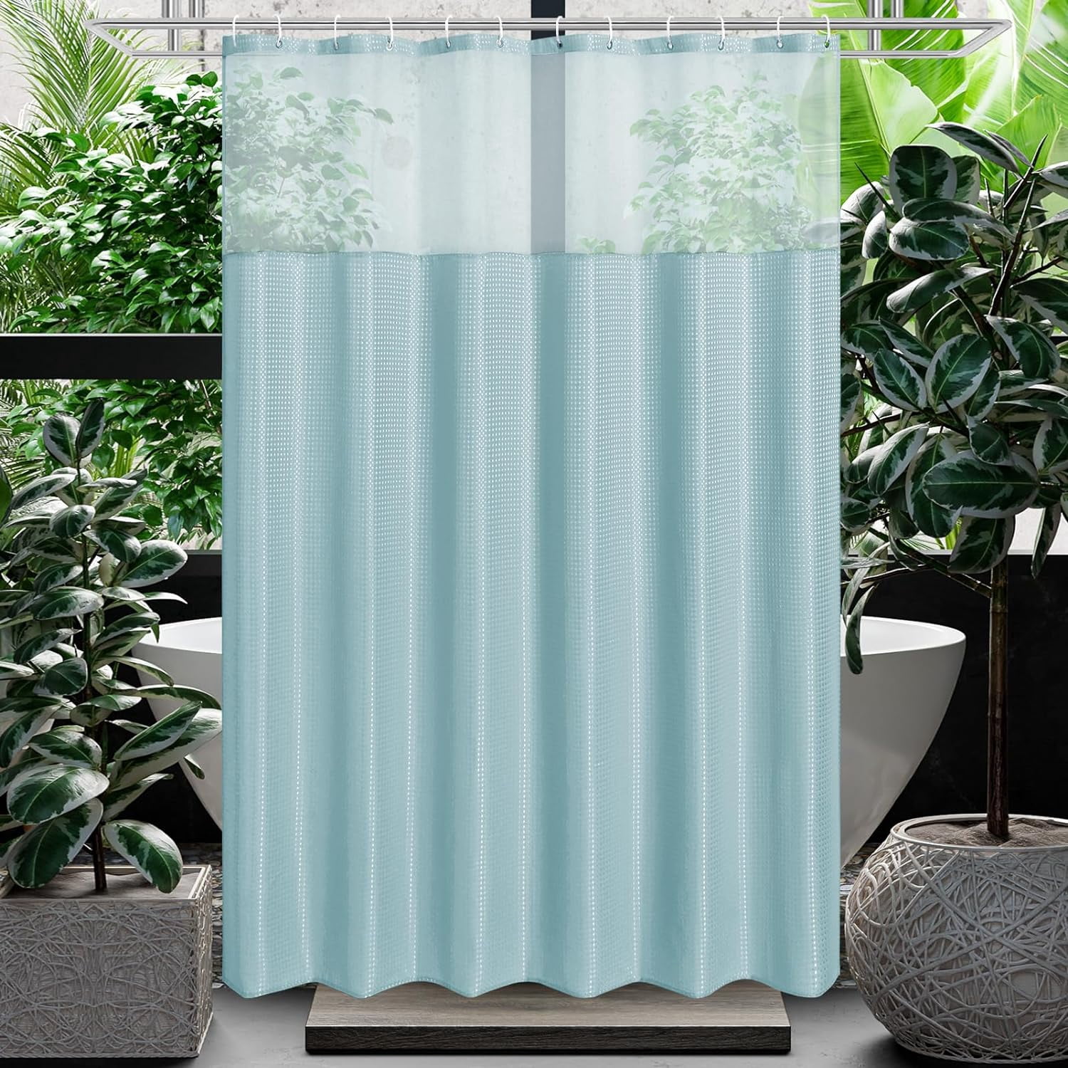 Extra Long Shower Curtain 72 x 84, Waffle Weave Fabric Shower Curtain ...