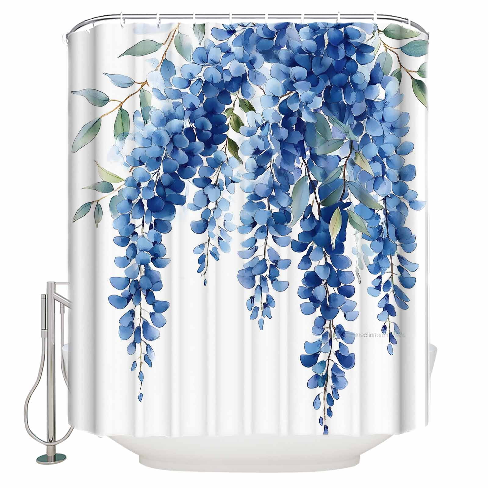 Extra Long Shower Curtain 72x84 Inch, Blue Botanical Shower Curtain ...