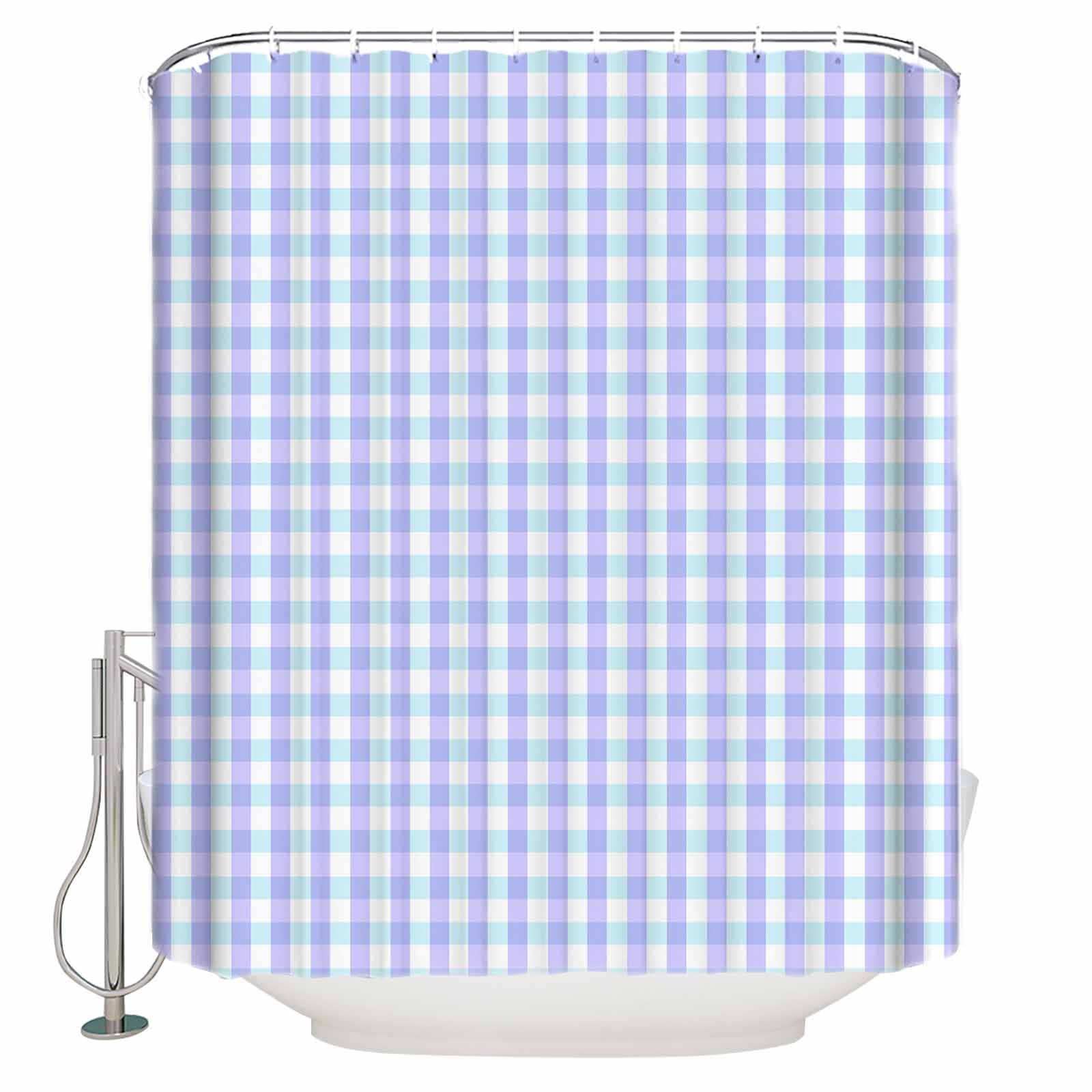 Extra Long Shower Curtain 72x84 Inch, Blue Grid Shower Curtain ...