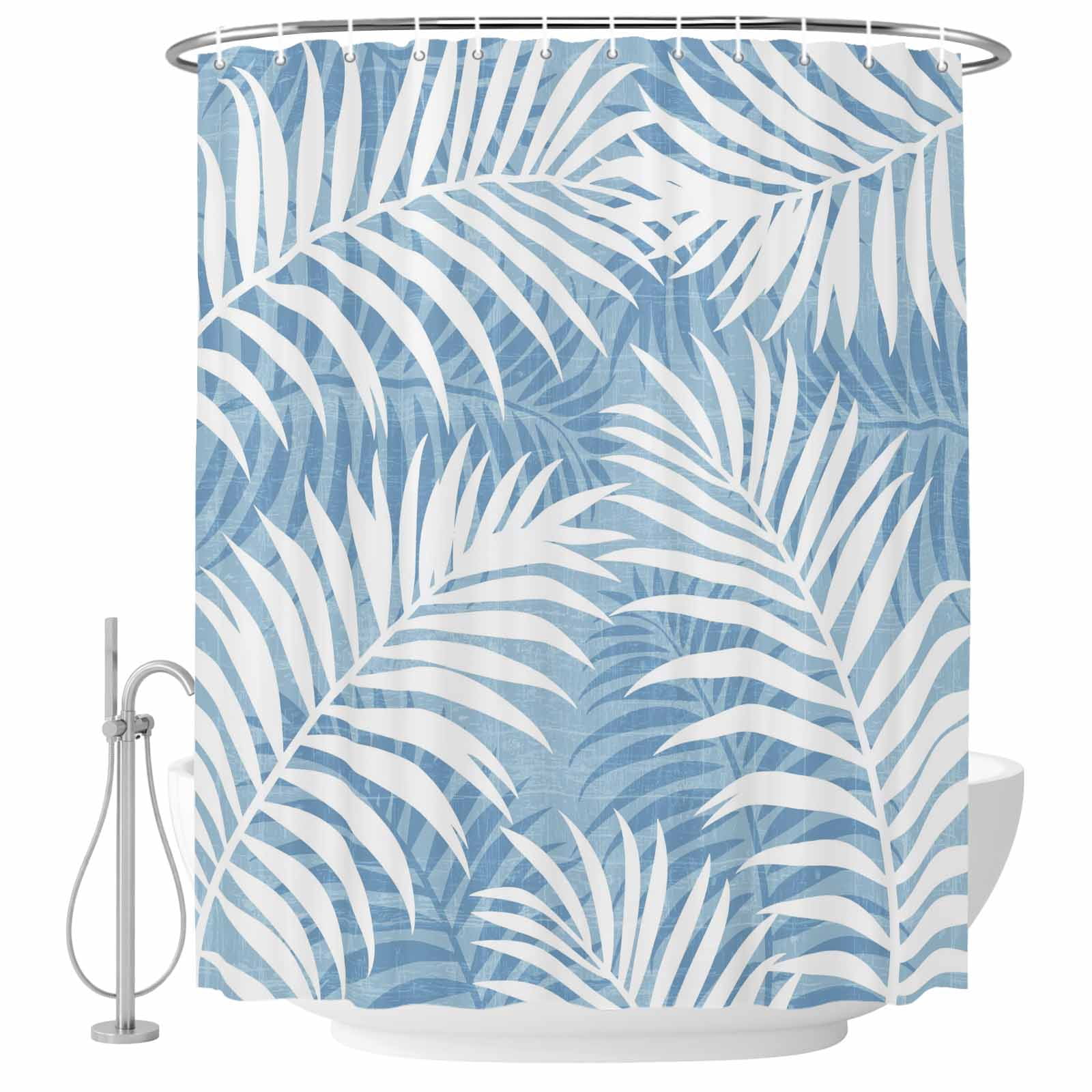 Extra Long Shower Curtain 72x84 Inch, Blue Palm Leaf Shower Curtain ...