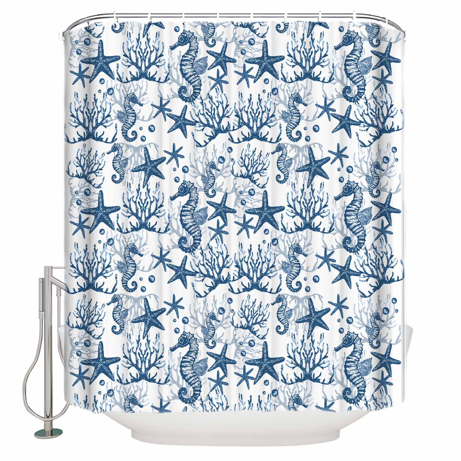 Extra Long Shower Curtain 72x84 Inch, Coastal Blue Shower Curtain ...