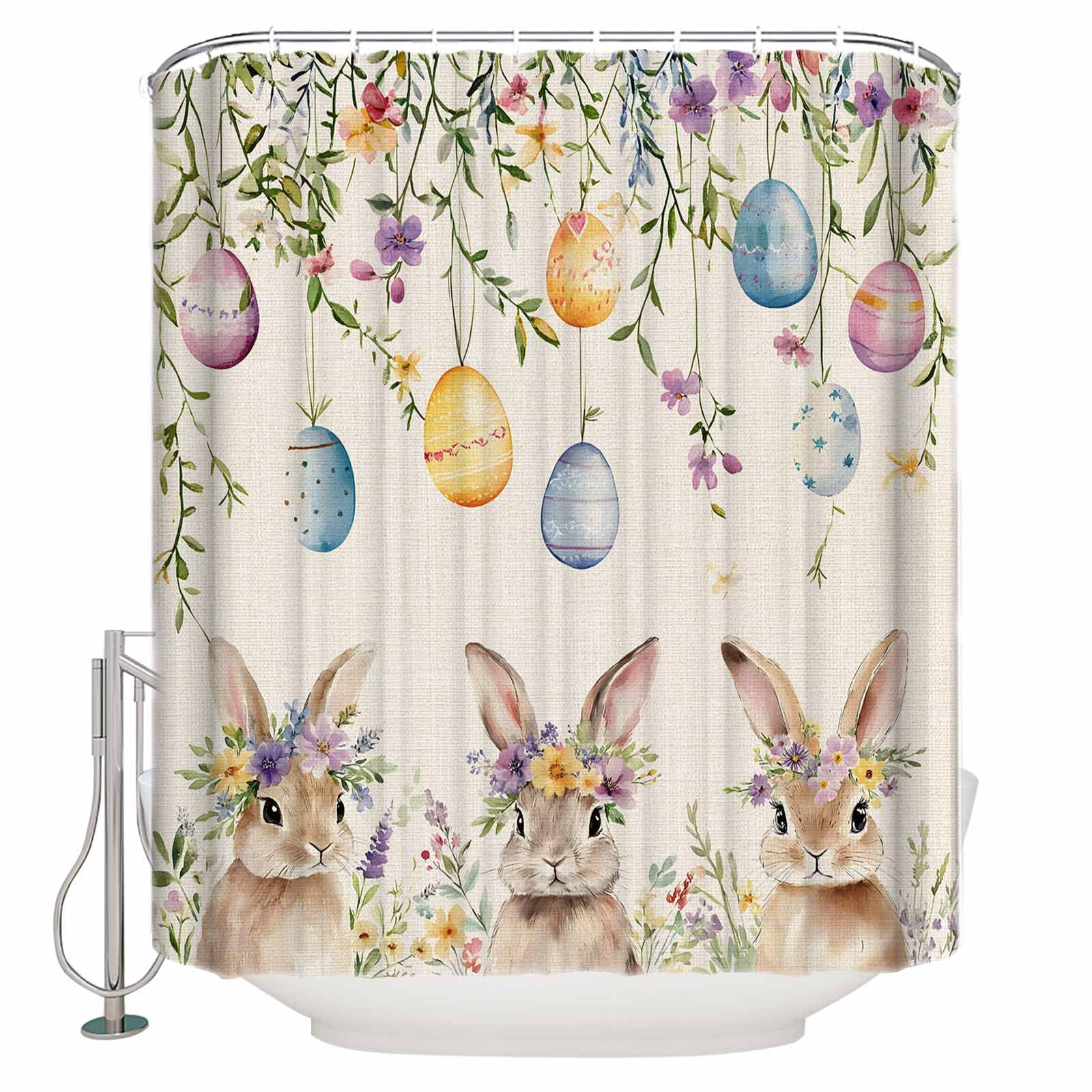 Extra Long Shower Curtain 72x84 Inch, Easter Rabbit Shower Curtain ...
