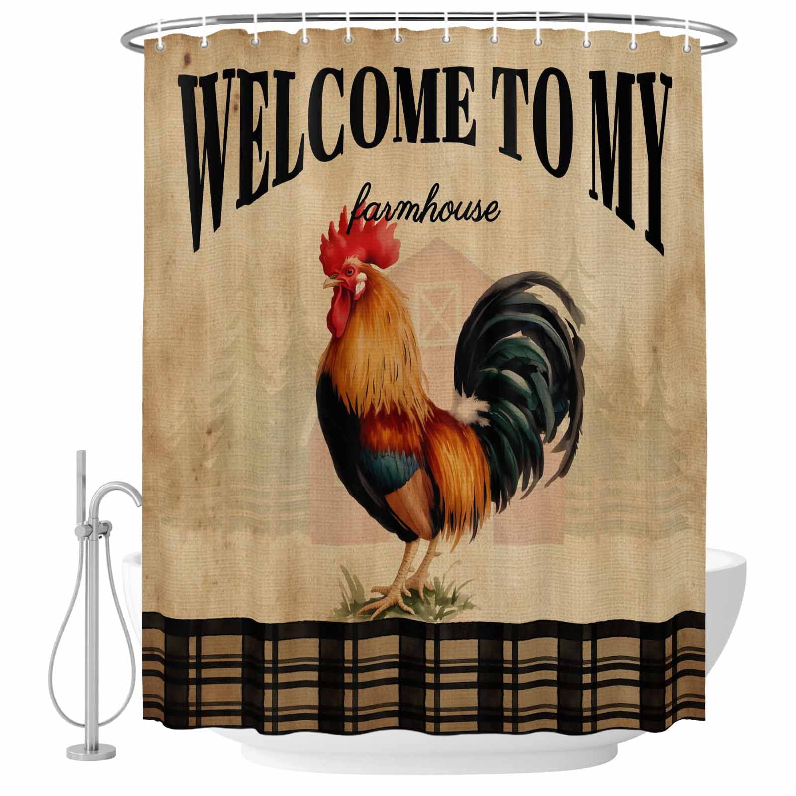 Extra Long Shower Curtain 72x84 Inch, Farmhouse Rooster Shower Curtain ...