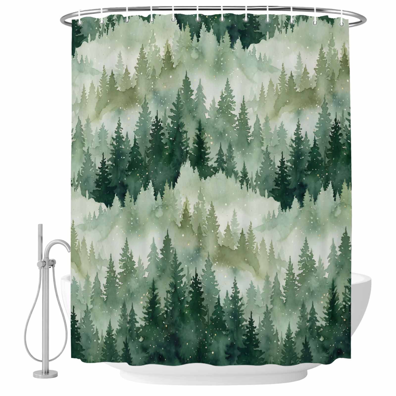 Extra Long Shower Curtain 72x84 Inch, Green Forest Shower Curtain ...