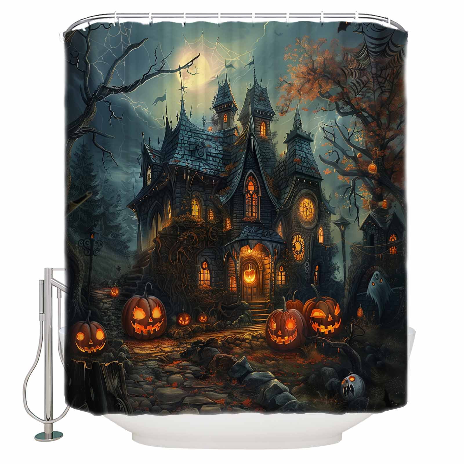 Extra Long Shower Curtain 72x84 Inch, Halloween Pumpkin Shower Curtain Waterproof Bathroom Decor ...