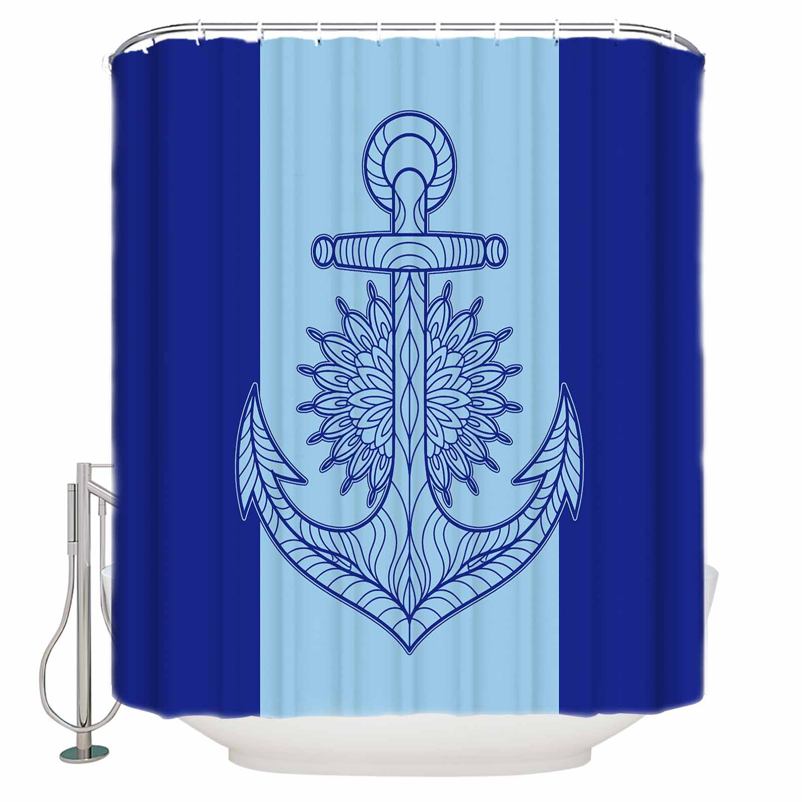 Extra Long Shower Curtain 72x84 Inch, Navy Blue Anchor Shower Curtain ...