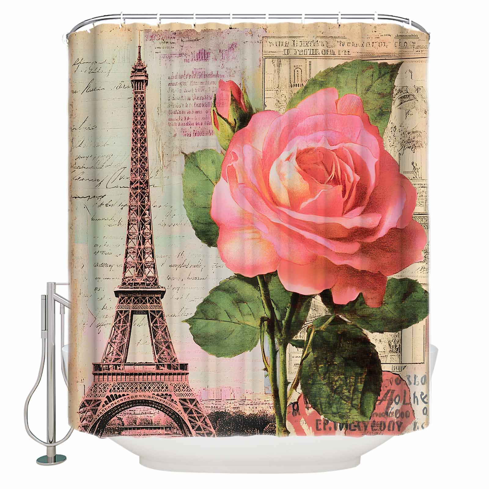 Extra Long Shower Curtain 72x84 Inch, Vintage French Shower Curtain ...