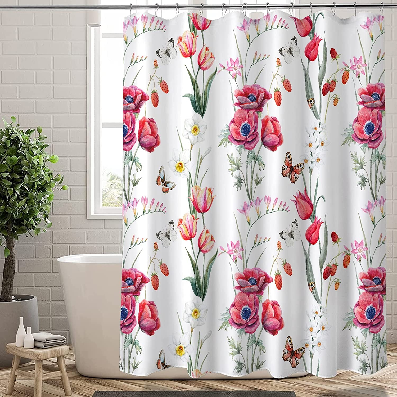 Extra Long Shower Curtain 72x84 inch Length, Aesthetic Red and White ...