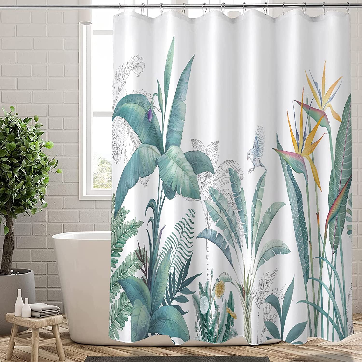 Extra Long Shower Curtain 72x84 Inch Length Aesthetic Tropical Leaves