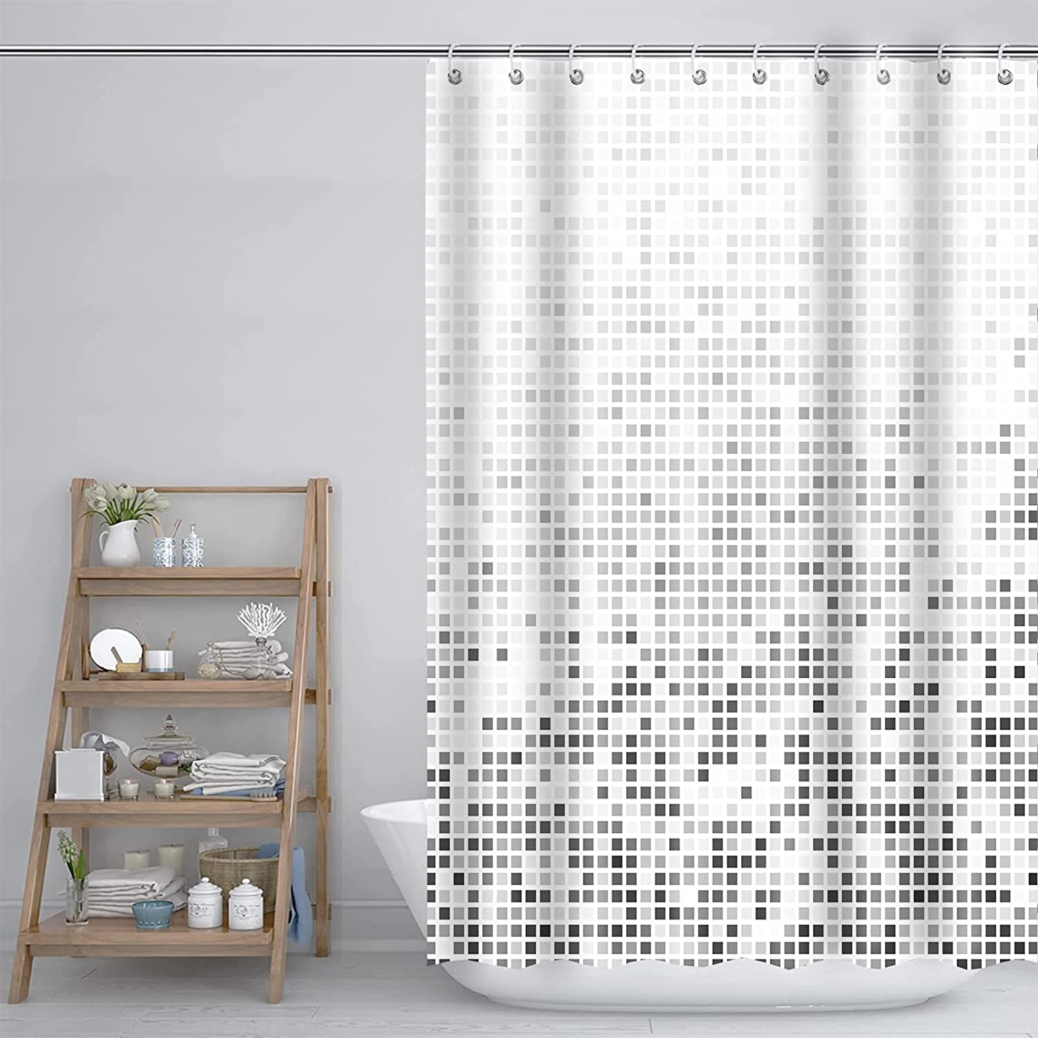 Extra Long Shower Curtain 72x84 Inch Length Black And White Fabric