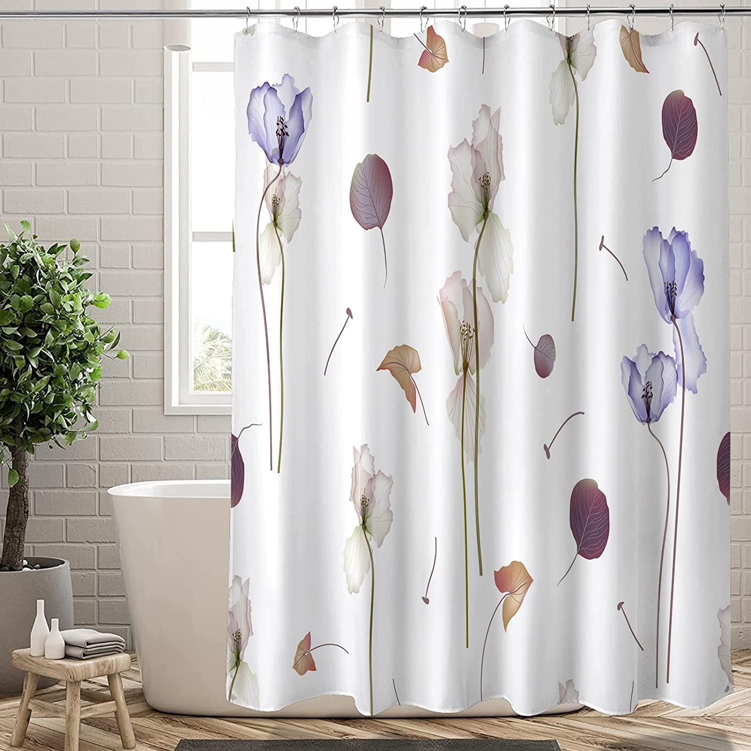 Extra Long Shower Curtain 72x84 Inch Length,plant Floral Shower Curtain
