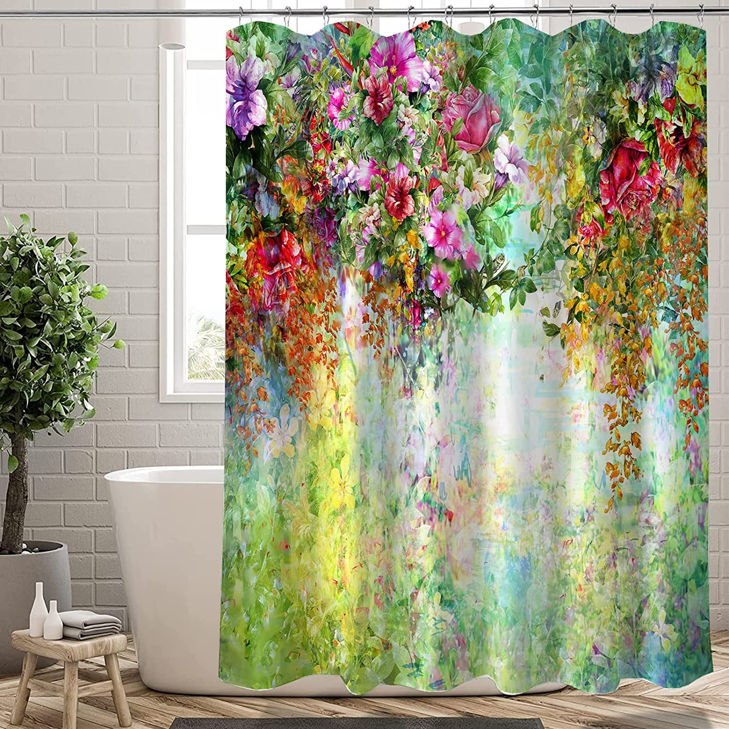 Extra Long Shower Curtain 72x84 Inch Length Spring Floral Shower