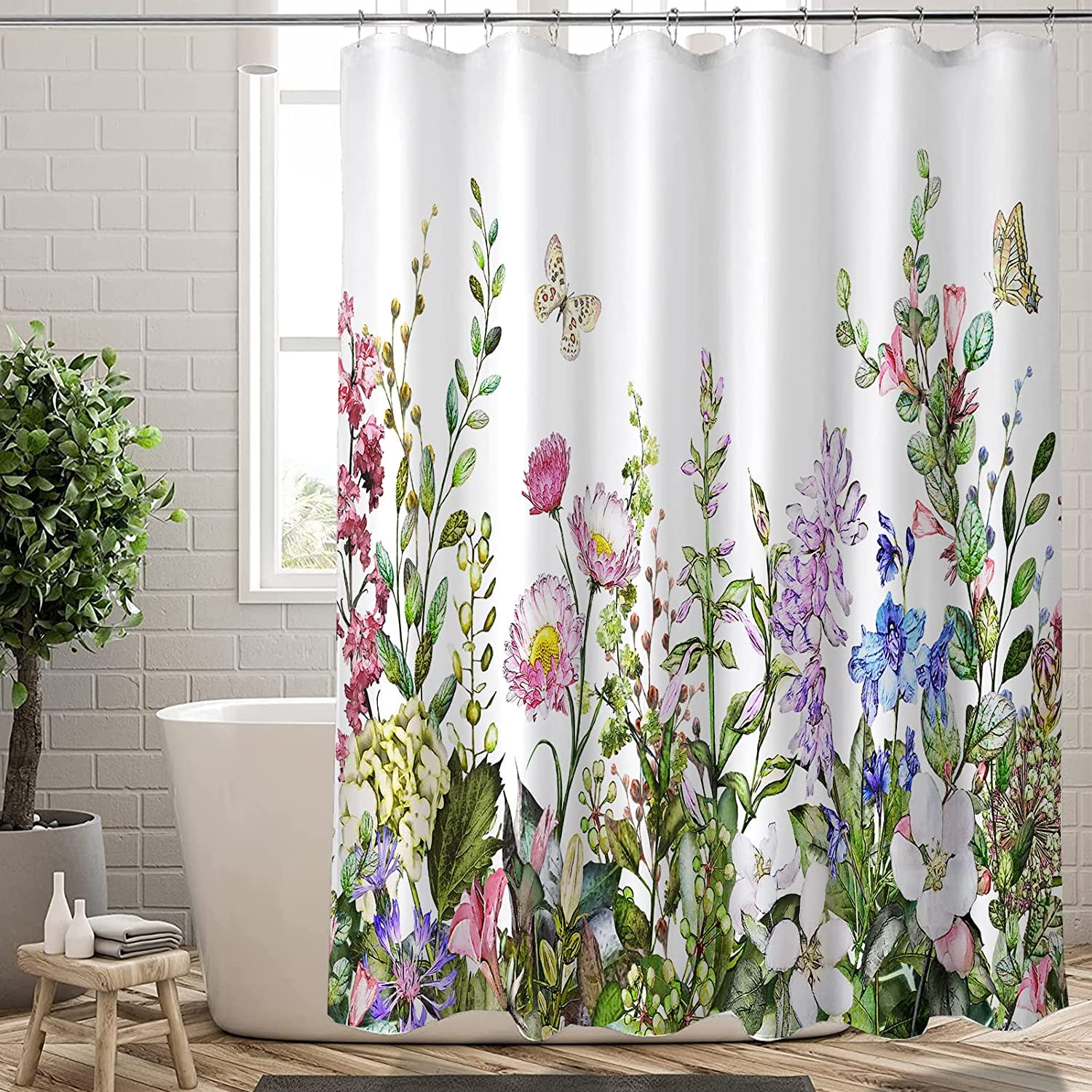 Extra Long Shower Curtain 72x84 Inch Length Wildflowers Shower Curtain