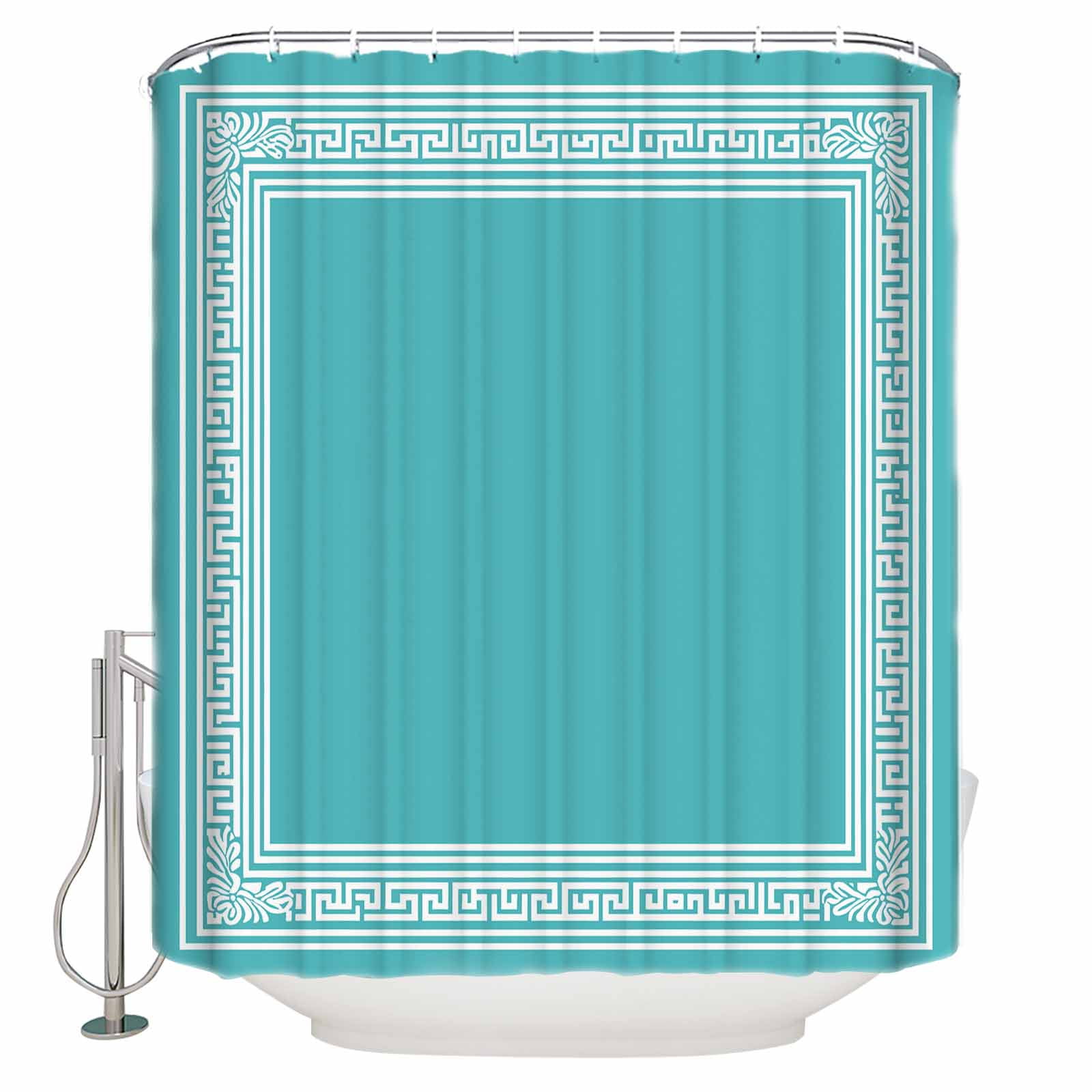 Extra Long Shower Curtain 72x96 Inch, Aqua White Geometric Shower Curtain Waterproof Bathroom ...