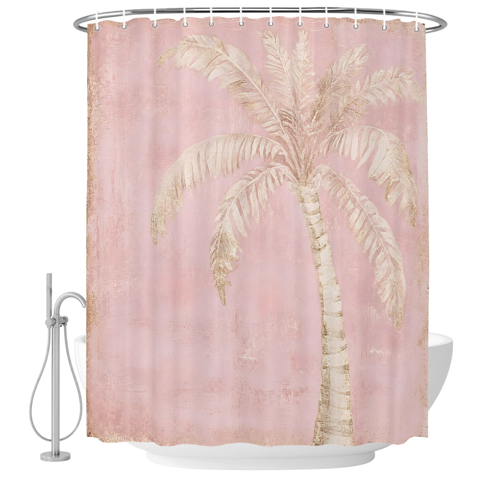 Extra Long Shower Curtain 72x96 Inch, Beige Palm Trees Shower Curtain ...