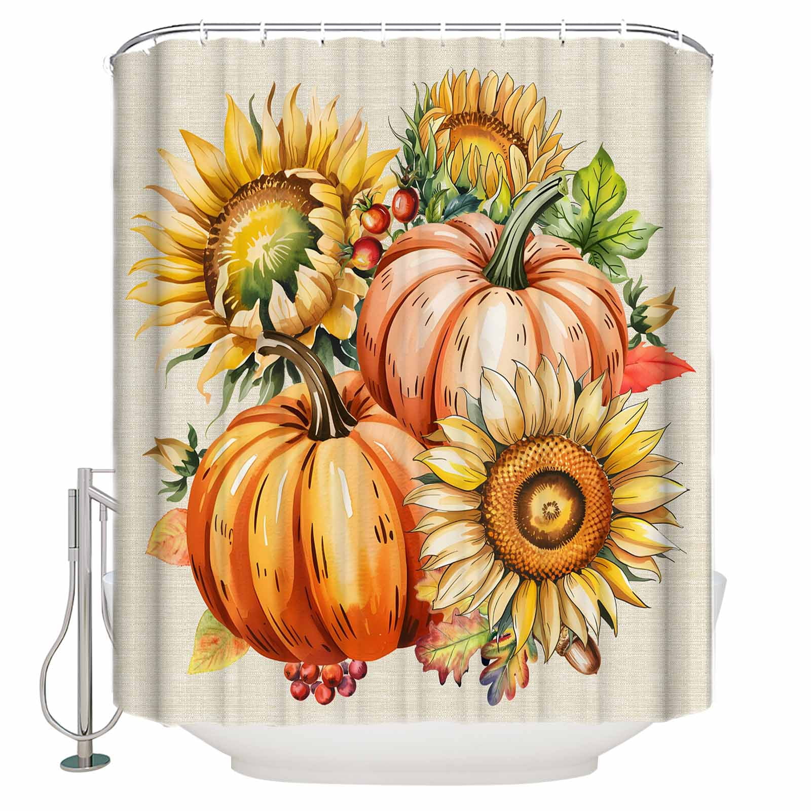 Extra Long Shower Curtain 72x96 Inch, Burnt Orange Pumpkins Fall Shower ...