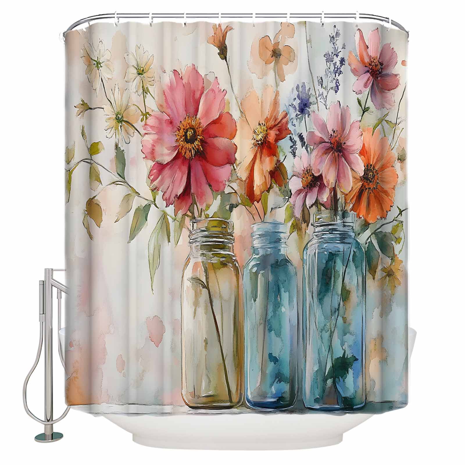 Extra Long Shower Curtain 72x96 Inch, Colorful Flowers Shower Curtain ...