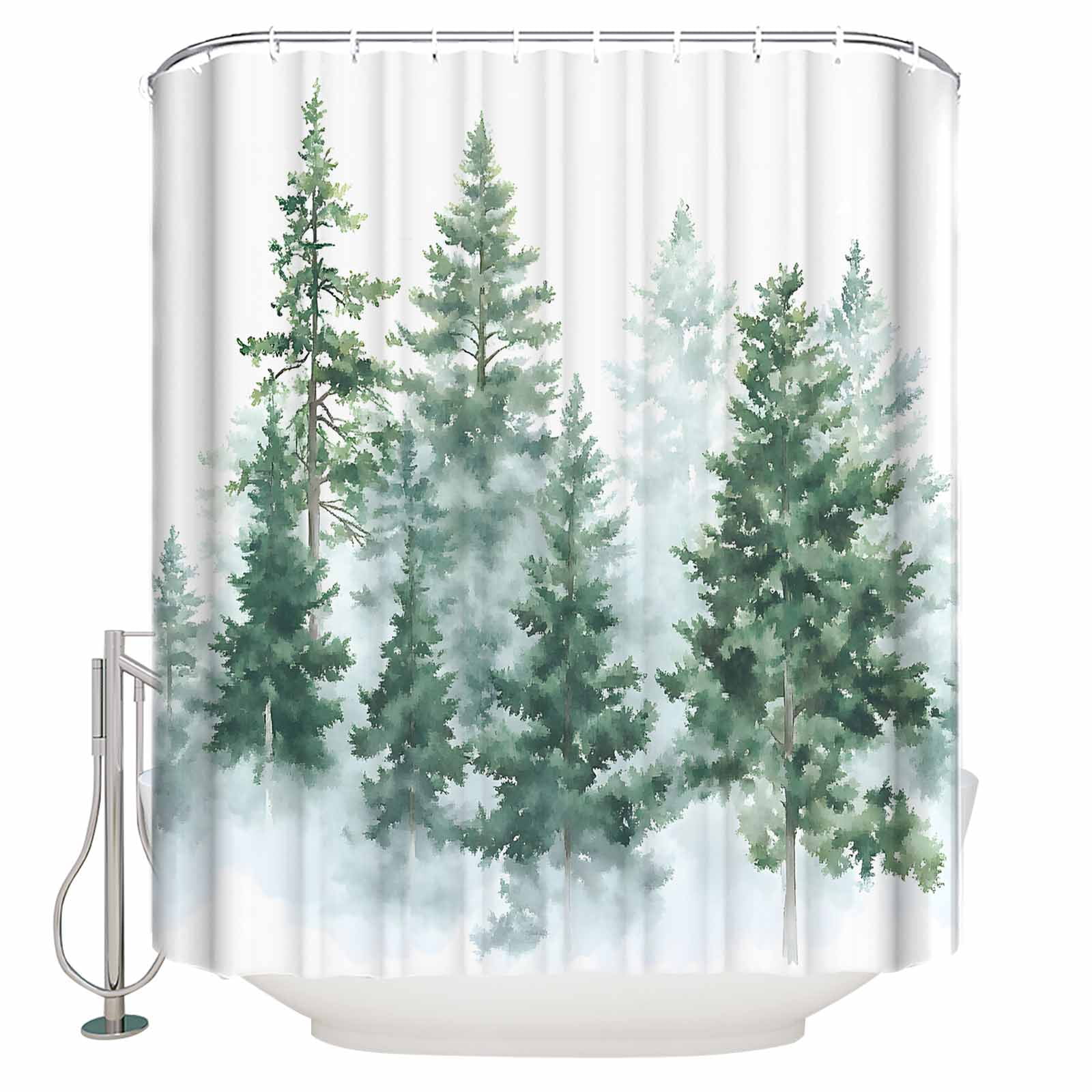 Extra Long Shower Curtain 72x96 Inch, Forest Green Shower Curtain ...