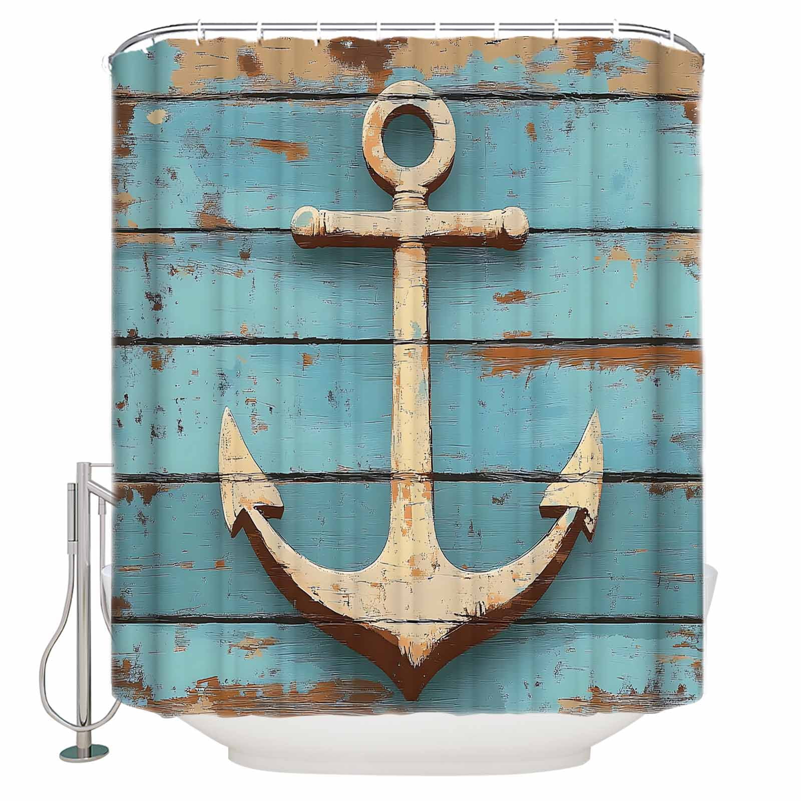 Extra Long Shower Curtain 72x96 Inch, Nautical Anchor Shower Curtain ...