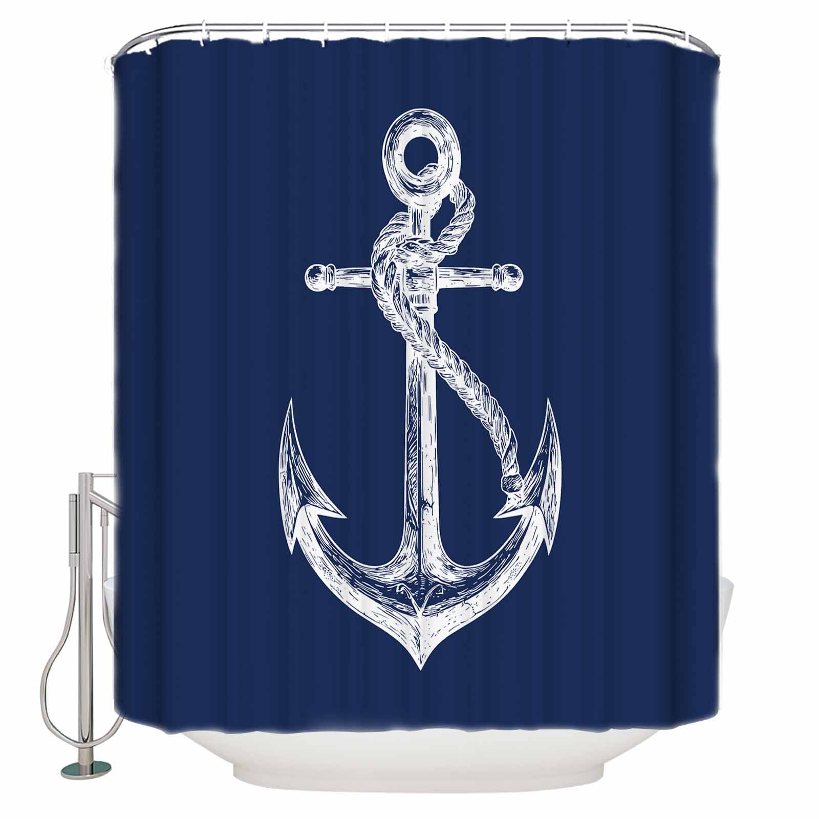 Extra Long Shower Curtain 72x96 Inch, Nautical Anchor Shower Curtain ...