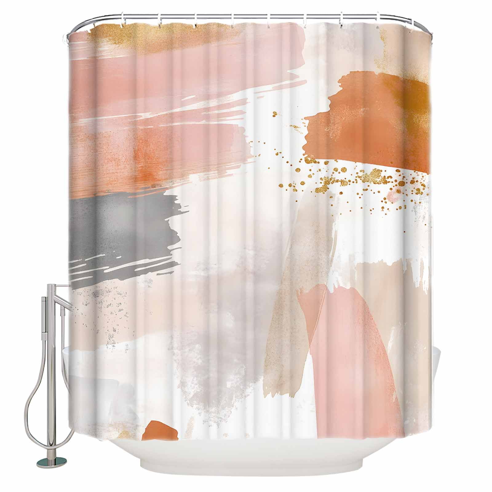 Extra Long Shower Curtain 72x96 Inch, Pink Beige Color Block Shower ...