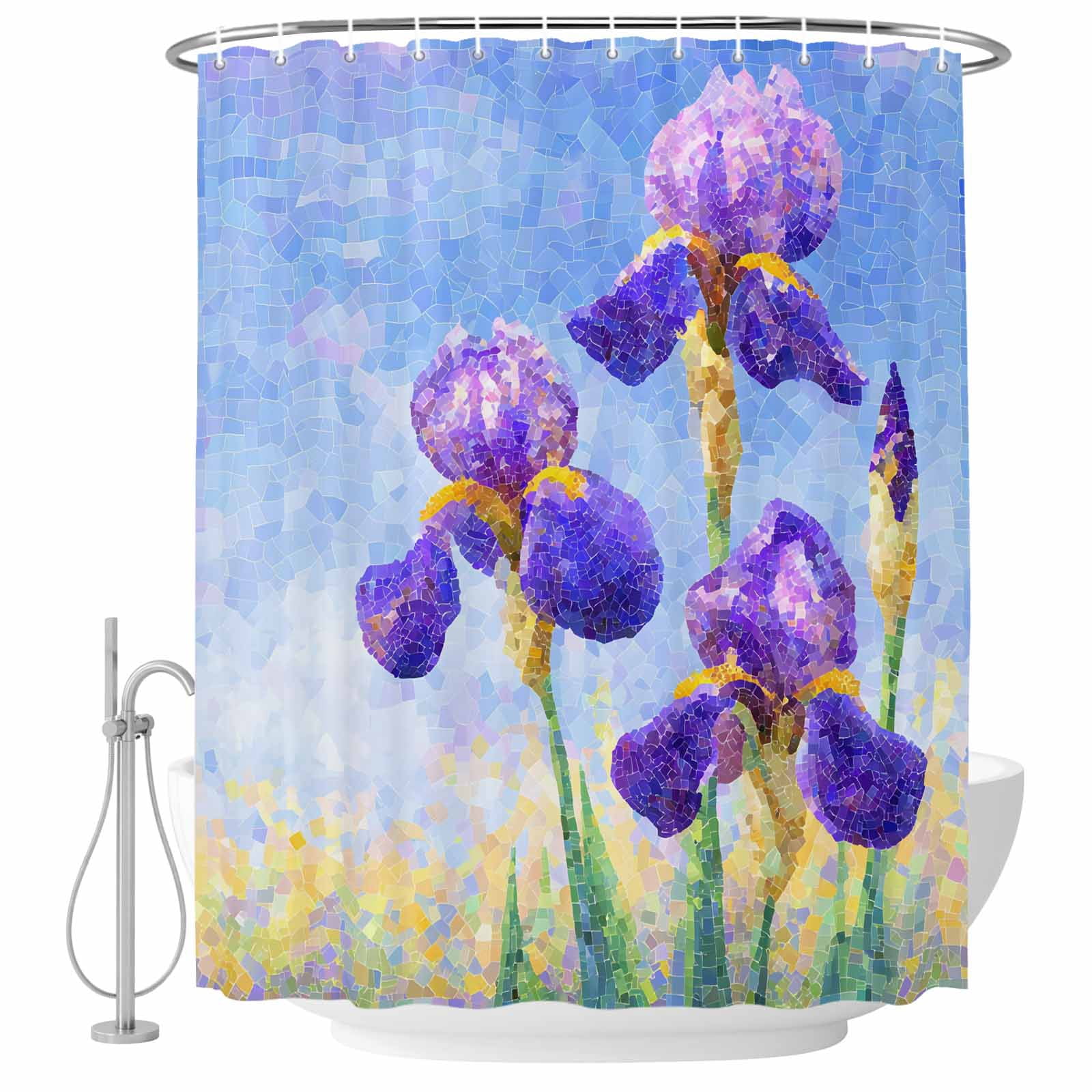 Extra Long Shower Curtain 72x96 Inch, Purple Iris Flowers Shower ...