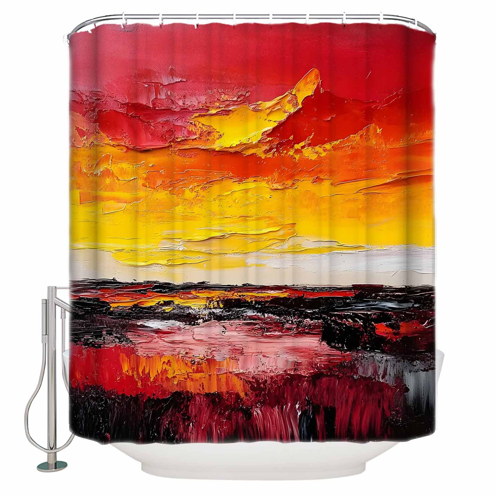 Extra Long Shower Curtain 72x96 Inch, Red Yellow Shower Curtain ...