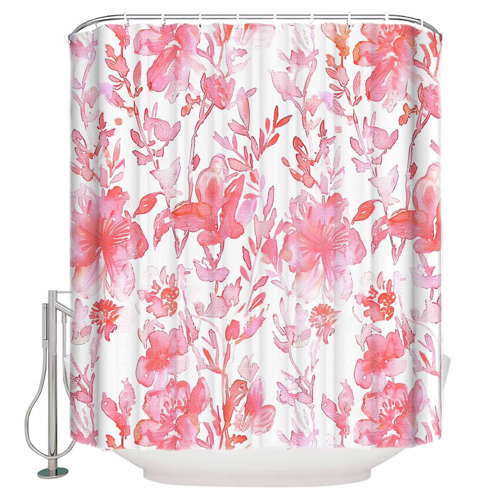 Extra Long Shower Curtain 72x96 Inch, Watercolor Pink Floral Shower ...