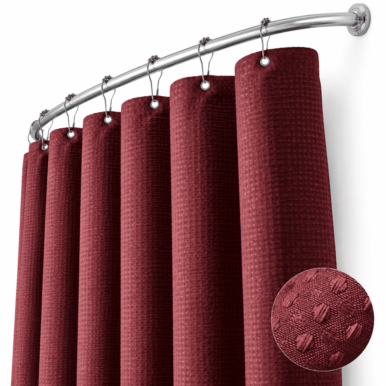 Extra Long Shower Curtain - 84 Inch Burgundy Waffle Weave Heavy Duty ...