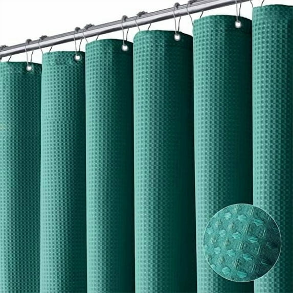 Extra Long Shower Curtain - 84 Inch Long Green Fabric Waffle Weave ...