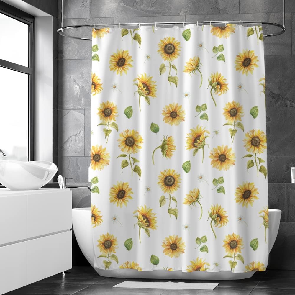 Extra Long Shower Curtain Sets Rustic Sunflower Waterproof Fabric Shower Curtain with plastic ...